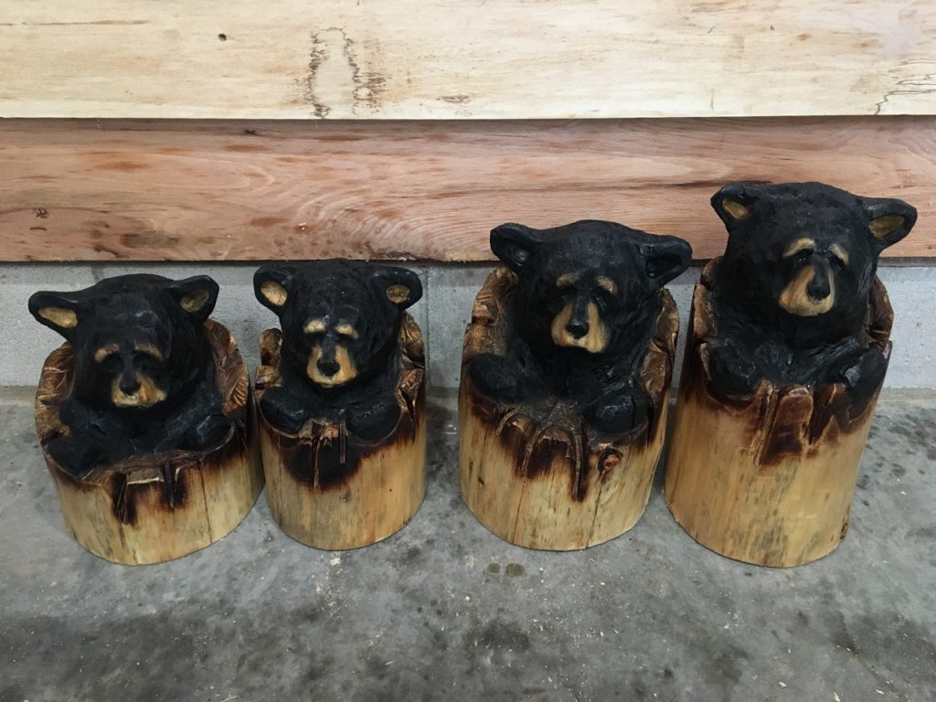 Group of small in log bears - Breakthru Designs